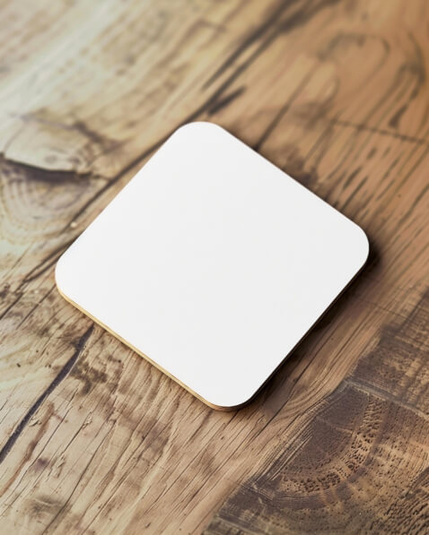 Download White Square Coaster on Aged Wooden Table Mockups Online ...