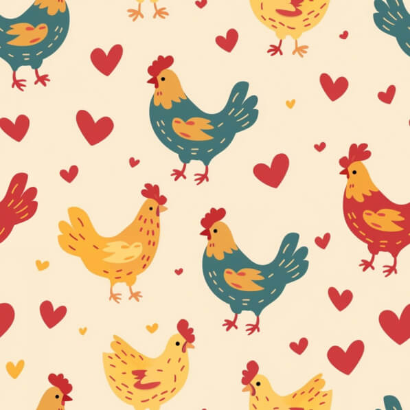 Download Colorful Chickens and Hearts Seamless Pattern Patterns Online ...