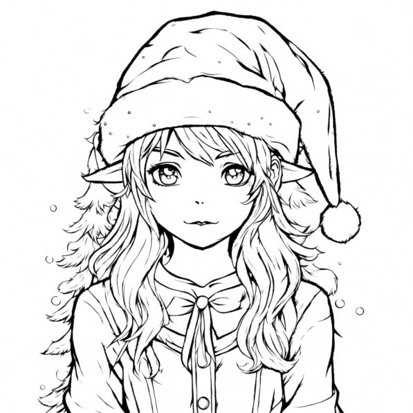 Download Girl In Santa Hat With Elf T Shirt Coloring Pages For Adults Online Creative Fabrica