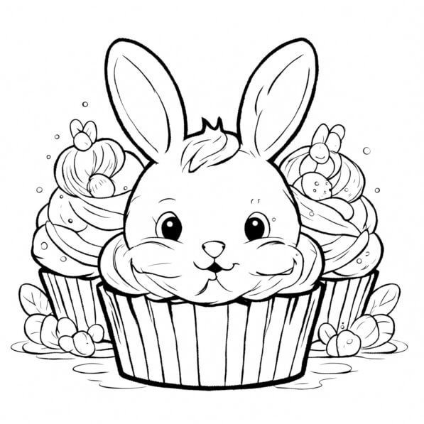 Download Bunny on Cupcakes with Easter Eggs Coloring pages Online ...