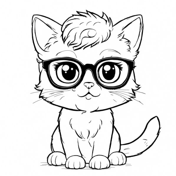 Download Cute Cat Wearing Glasses Coloring pages Online - Creative Fabrica