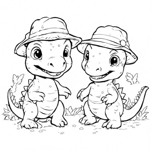 Download Two Dinosaurs in Hats Coloring Pages for Kids Coloring pages ...