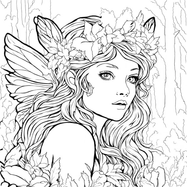 Download Adult Coloring Page of Fairy with Flowers Coloring pages ...