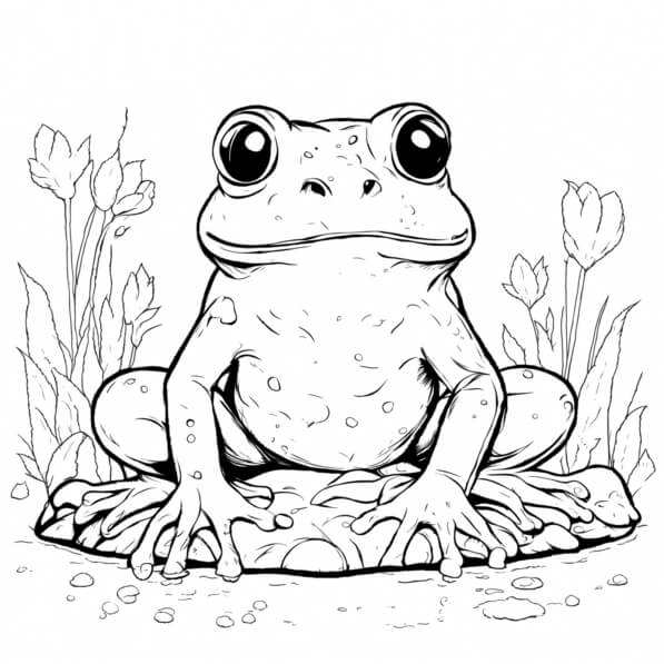 Download Nature Coloring Page with Frog and Flowers Coloring pages ...