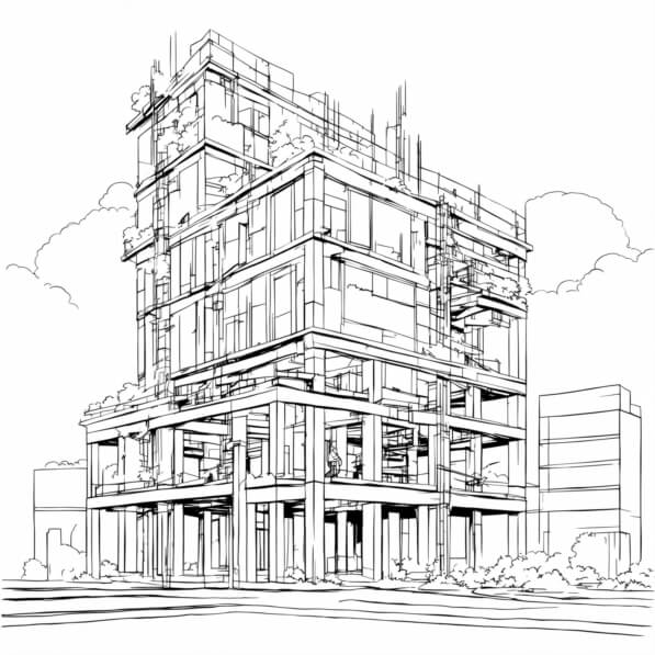 Download Architectural Drawing of Building Under Construction Coloring ...