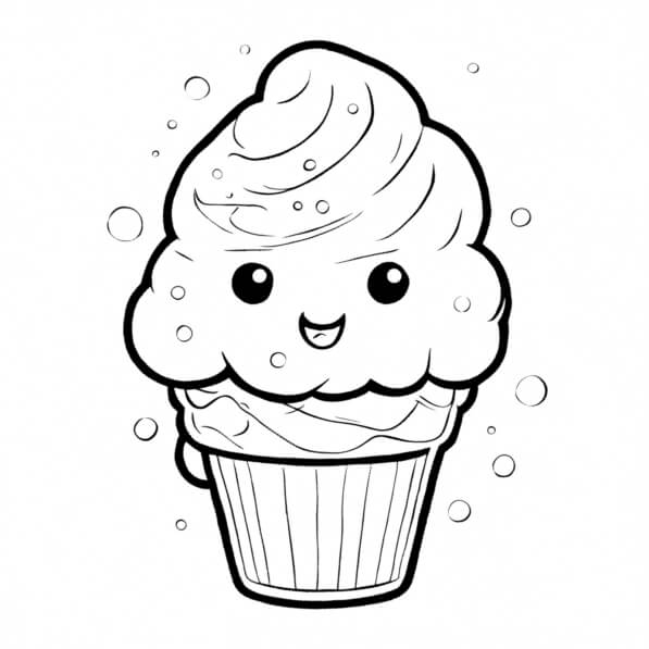 Download Coloring Page: Ice Cream Cupcake with Bubbles Coloring pages ...
