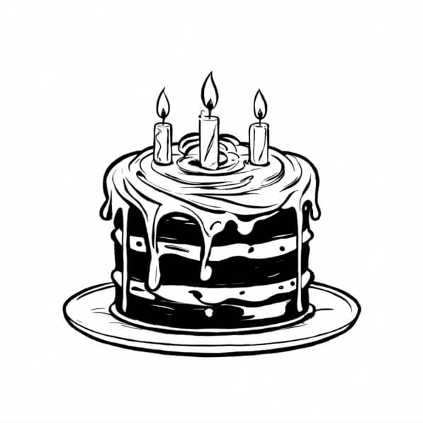 Download Black and White Birthday Cake Vector Illustration Coloring ...