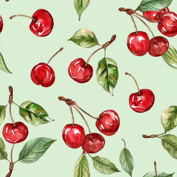 Download Red Cherries Seamless Pattern with Green Leaves Patterns ...