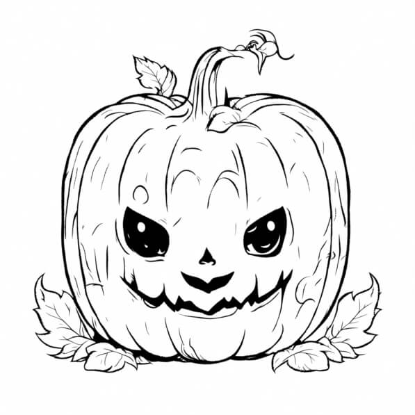 Download Cute Pumpkin with Leaves Coloring pages Online - Creative Fabrica