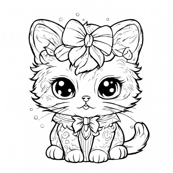 Scarica Pagine da colorare di gattini carini con fiocco Pagine da ...
