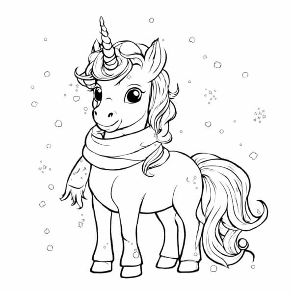 Download Cute Unicorn in Snow Coloring Page Coloring pages Online ...