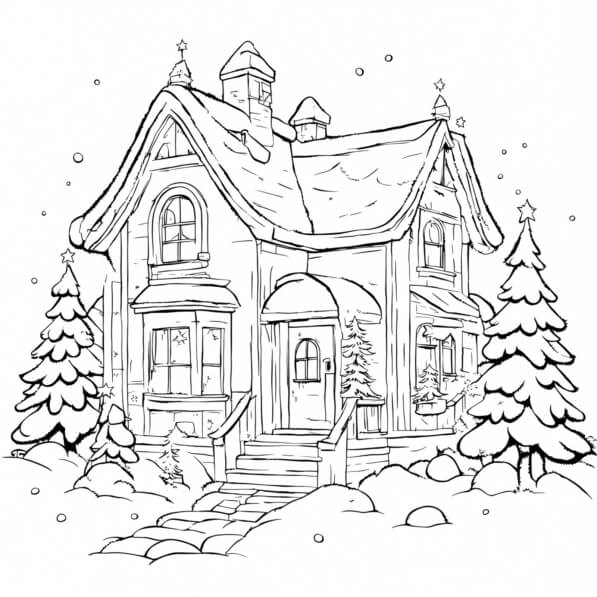 Descarga Página para colorear de casa de invierno Páginas para colorear ...