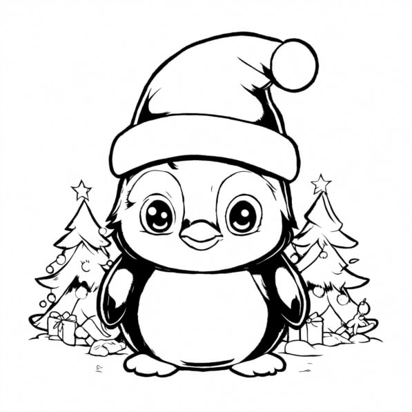 Download Coloring Page: Cute Penguin in Christmas Hat Coloring pages ...