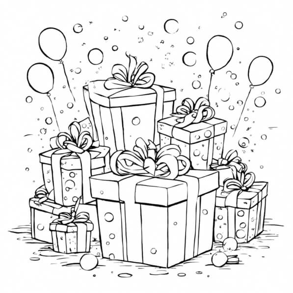 Download Coloring Page with Balloons and Gift Boxes Coloring pages ...