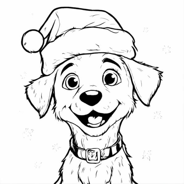 Download Dog in Santa Hat Coloring Page Coloring pages Online ...