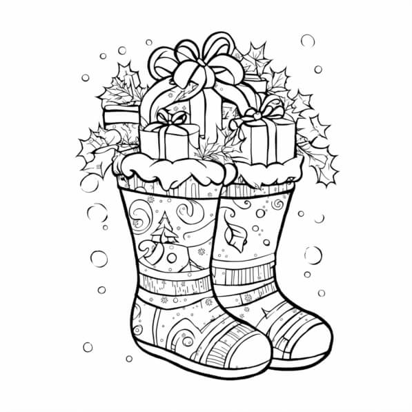 Download Festive Coloring Page: Boots and Presents Coloring pages ...