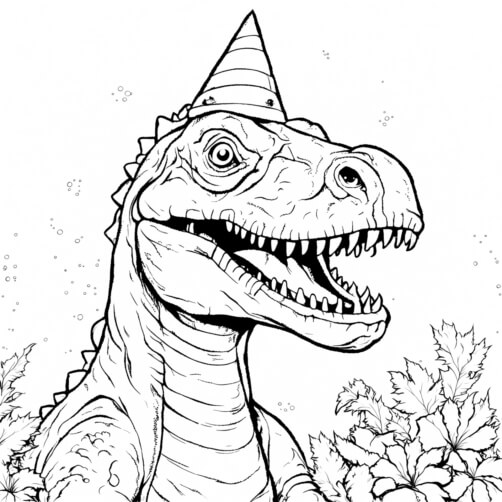 Download T-Rex Dinosaur Coloring Page with Party Hat Coloring pages ...