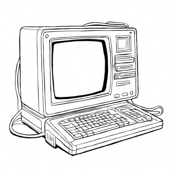 Download Black-and-White Drawing of an Old-School Computer Coloring ...