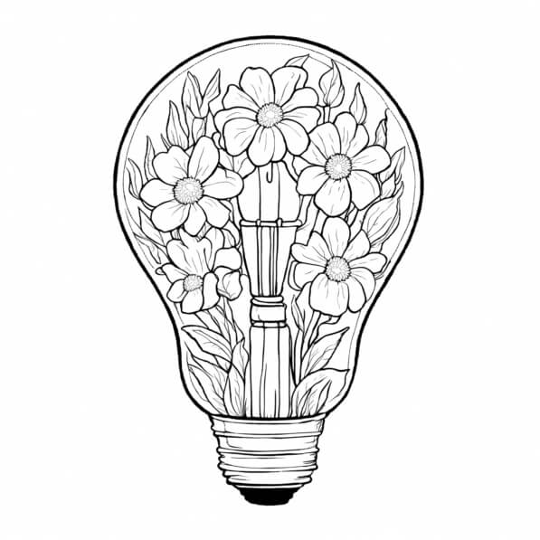 Download Flower-Filled Light Bulb Coloring pages Online - Creative Fabrica