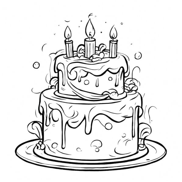 Download Black and White Birthday Cake with Candles Coloring pages ...