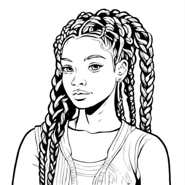 Download Educational Coloring Page: Girl with Braided Hair Coloring pages Online - Creative Fabrica