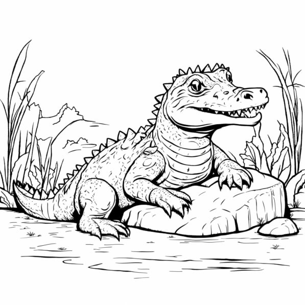 Descarga Caimán Sentado en una Roca Páginas para colorear En Línea ...