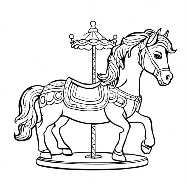 Download Vintage Carousel Horse in Black and White Coloring pages ...