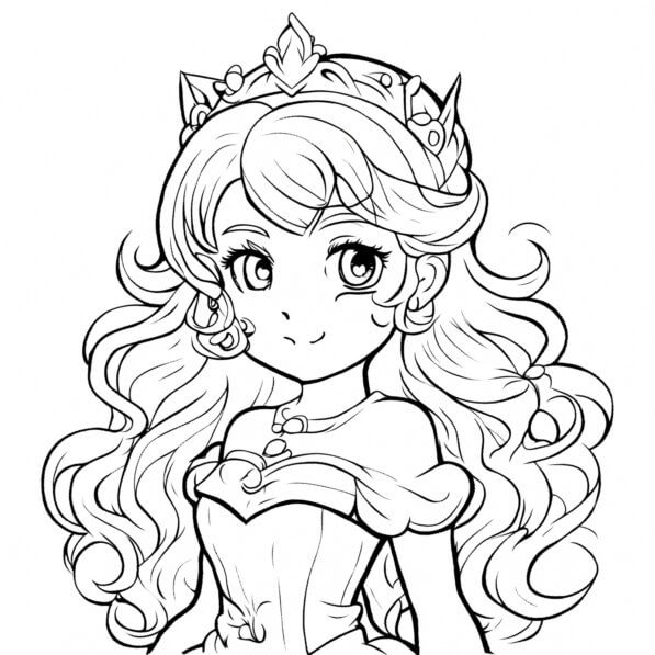 Download Anime Princess Coloring Page with Crown and Long Hair Coloring ...