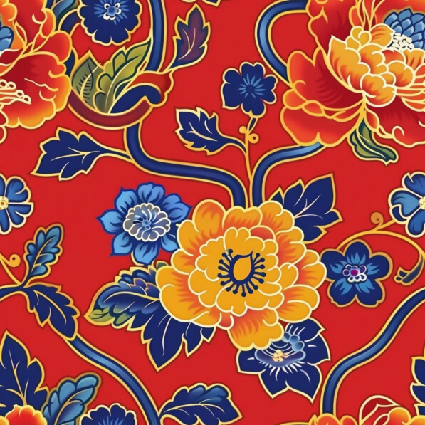 Download Oriental Floral Pattern on Red Background Patterns Online ...
