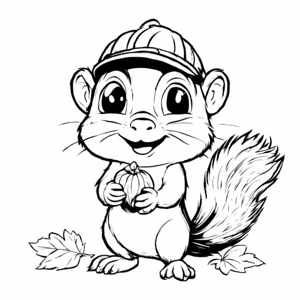 Download Fall-Themed Squirrel Coloring Page with Apple and Leaf ...