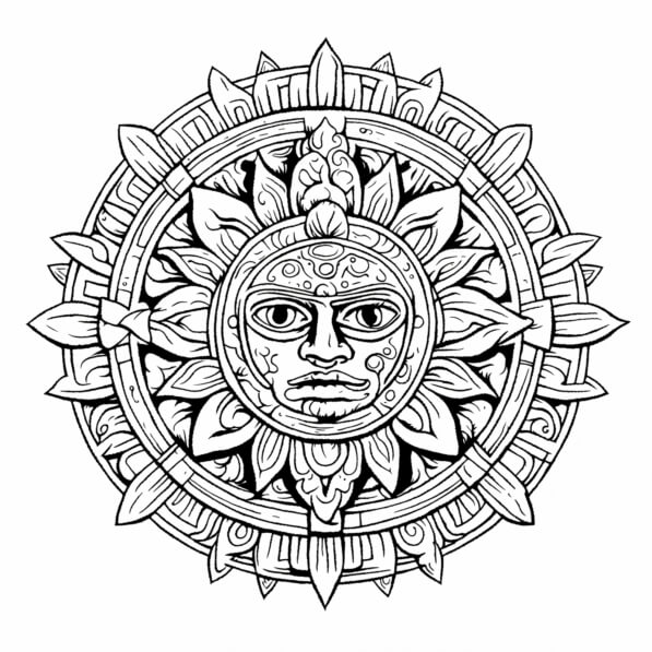 Download Aztec Sun Coloring Page With Detailed Designs Coloring Pages Online Creative Fabrica