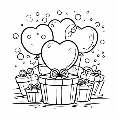 Download Valentine's Day Coloring Page with Balloons and Hearts ...