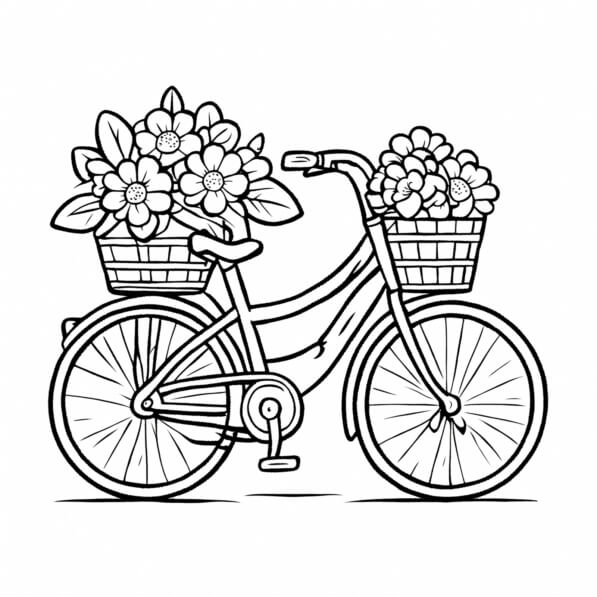 Download Bicycle with Flowers in Basket Coloring pages Online ...