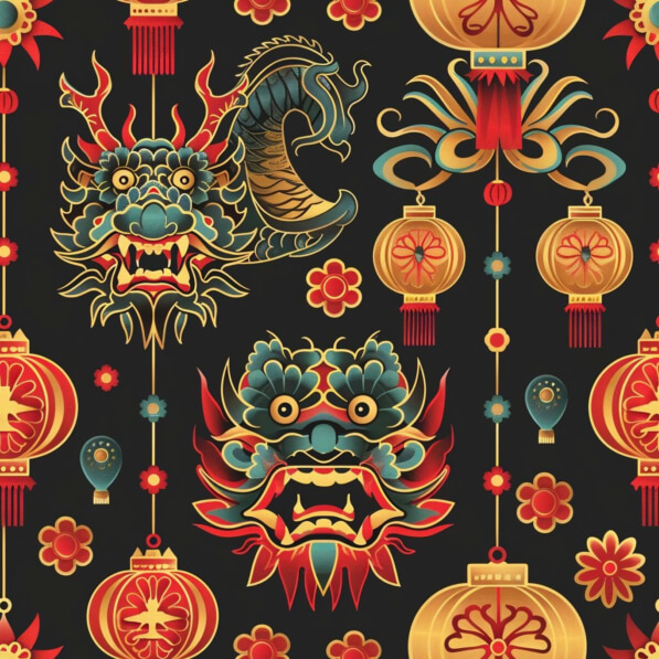 Download Chinese New Year Lanterns and Dragons Seamless Pattern ...