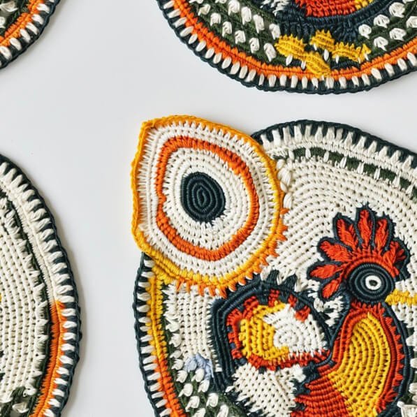 Download Crocheted Rooster Coasters on White Surface Patterns Online ...