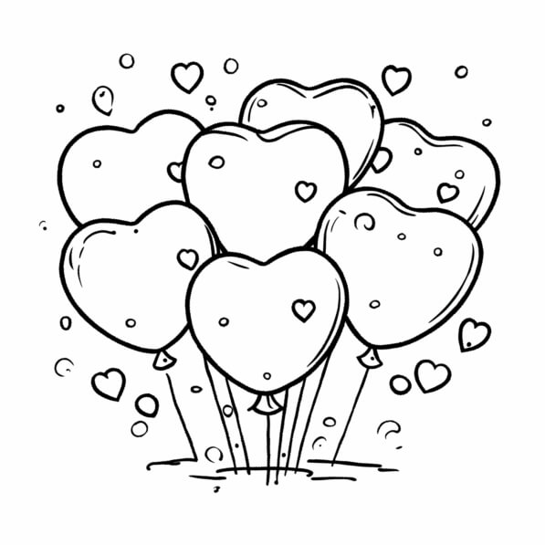 Download Valentine's Day Coloring Page with Balloons and Hearts ...