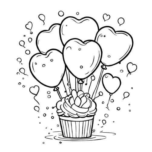 Download Valentine's Day Coloring Page with Balloons and Hearts ...