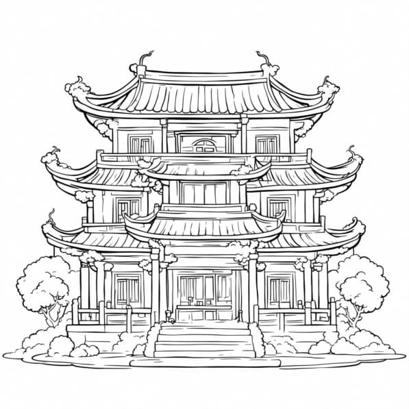 Download Oriental Pagoda in Chinese Calligraphy Style Coloring pages ...