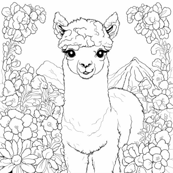 Descarga Página para colorear de llama linda con flores Páginas para ...