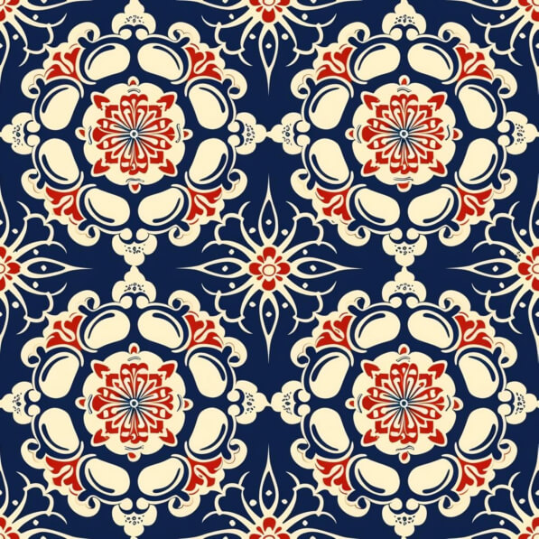 Download Seamless Red, White, and Blue Floral Ornaments Pattern ...