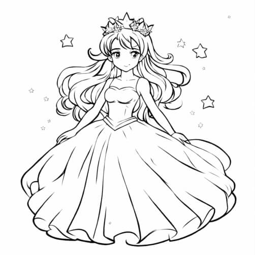 Download Princess Coloring Page with Girl in Princess Dress and Stars ...