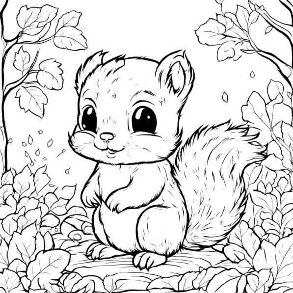 Download Charming Squirrel in Autumn Leaves Coloring Page Coloring ...