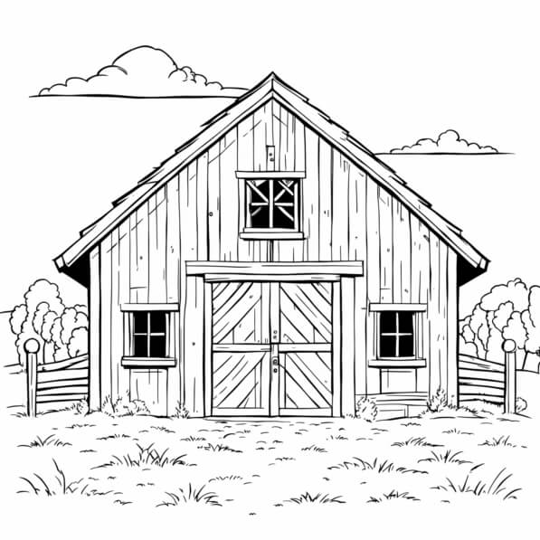 Download Old Barn Drawing in Farmland Coloring pages Online - Creative ...
