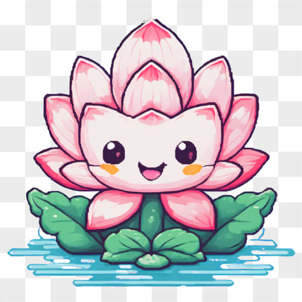 Download Kawaii Pink Lotus Flower with Smile and Green Leaves Kawaii ...