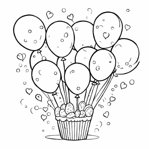Download Valentine's Day Coloring Page with Balloons and Hearts ...