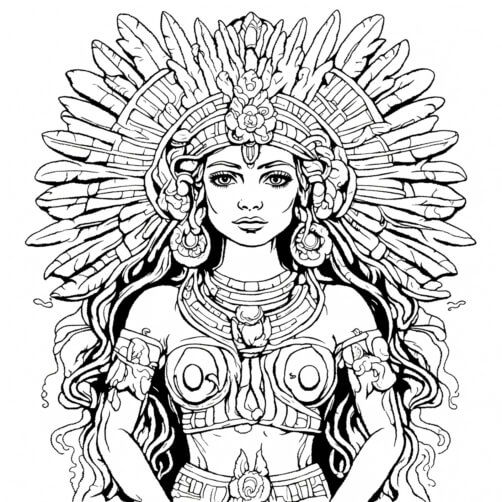 Download Aztec Woman Coloring Page for Adults with Feathers and ...
