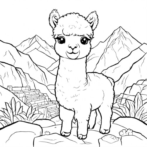 Descarga Página para colorear de linda llama con montañas Páginas para ...