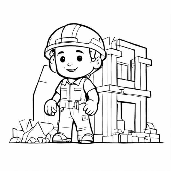 Download Construction Worker with Building Coloring Page Coloring pages ...