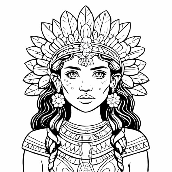 Download Black and White Indian Woman with Feathered Headdress Coloring ...