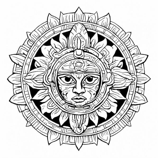 Descarga Página para colorear del sol azteca en blanco y negro Páginas ...